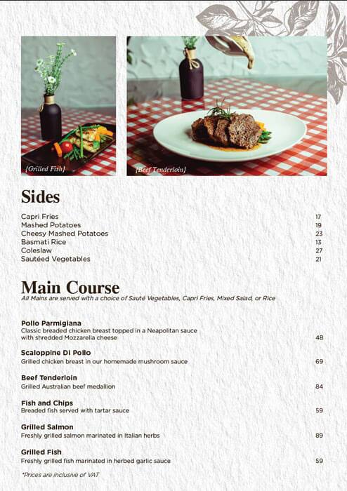 Menu at Capri Italian Grill pizzeria, Dubai, Near World Trade Centre ...