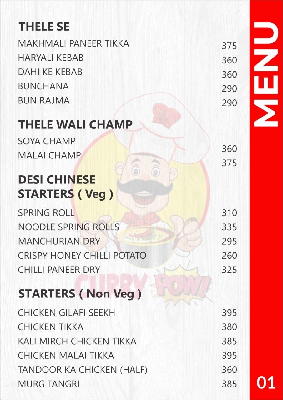 Menu of Curry Pow, DLF Phase 2, Gurgaon