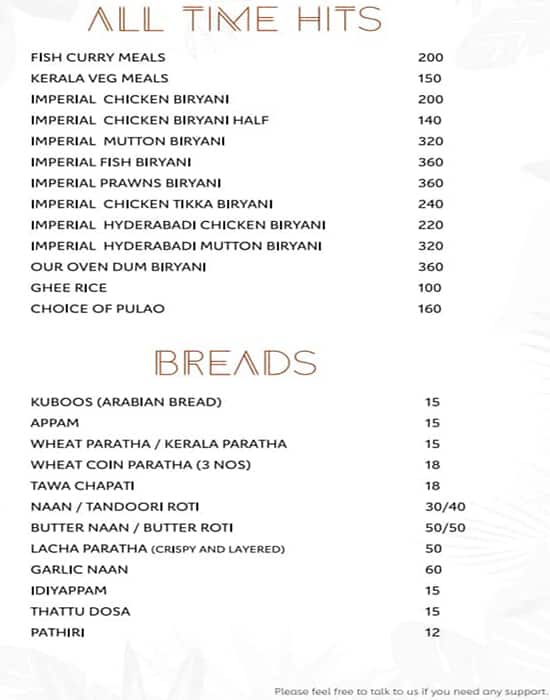 Menu at Imperial Kitchen - Venpalavattom, Thiruvananthapuram