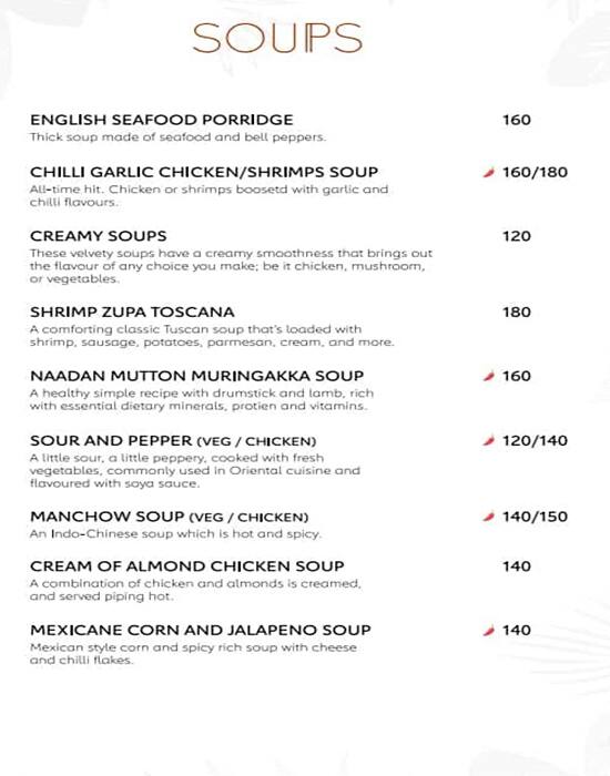 Menu of The Imperial Kitchen, Kumarapuram, Trivandrum