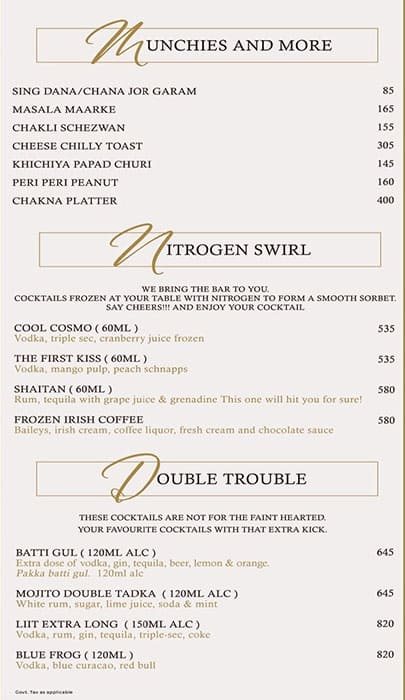 Menu of Bo Reverie, Borivali West, Mumbai