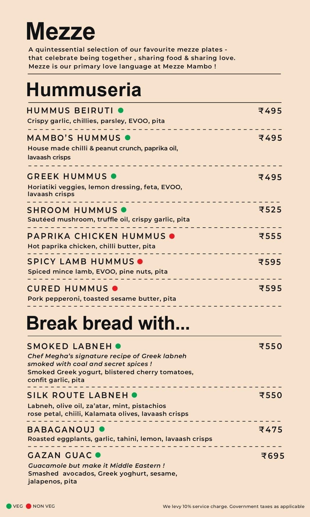 Menu of Mezze Mambo, Greater Kailash 2 (GK2), New Delhi