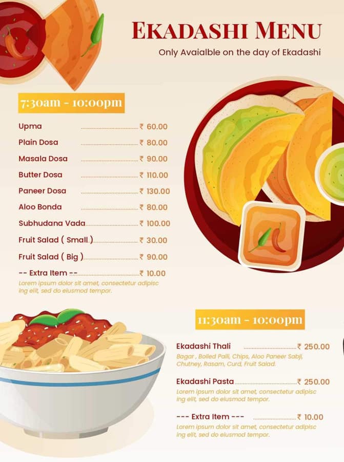 Menu of Govinda's Pure Veg Restaurant, Abids, Hyderabad