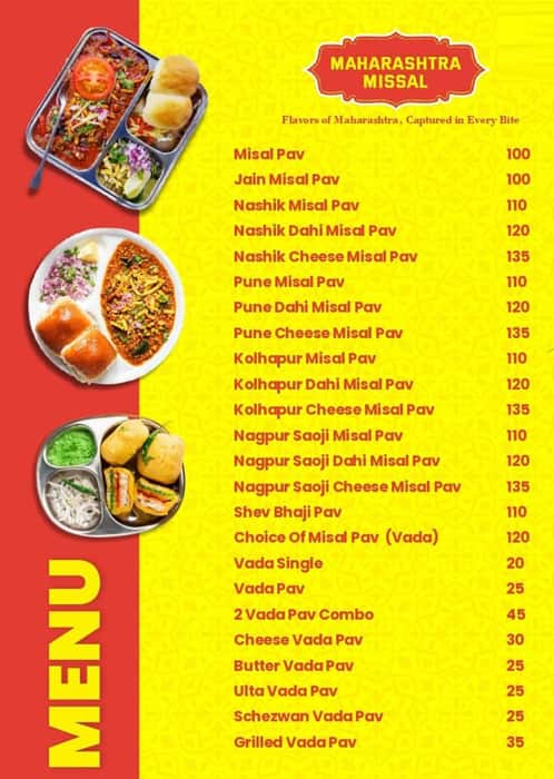 Menu of Maharashtra Misal, Lower Parel, Mumbai