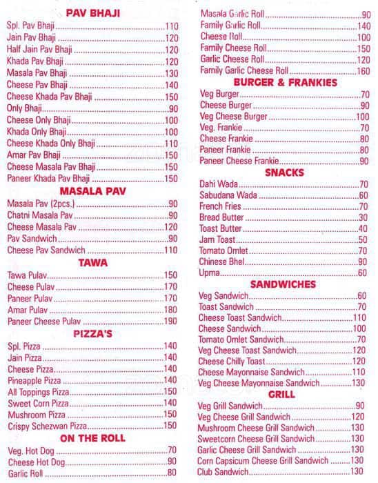 Menu at Amar Fast Food & Restaurant, Thane, SHOP NO 1 MADHUBAN SOCIETY