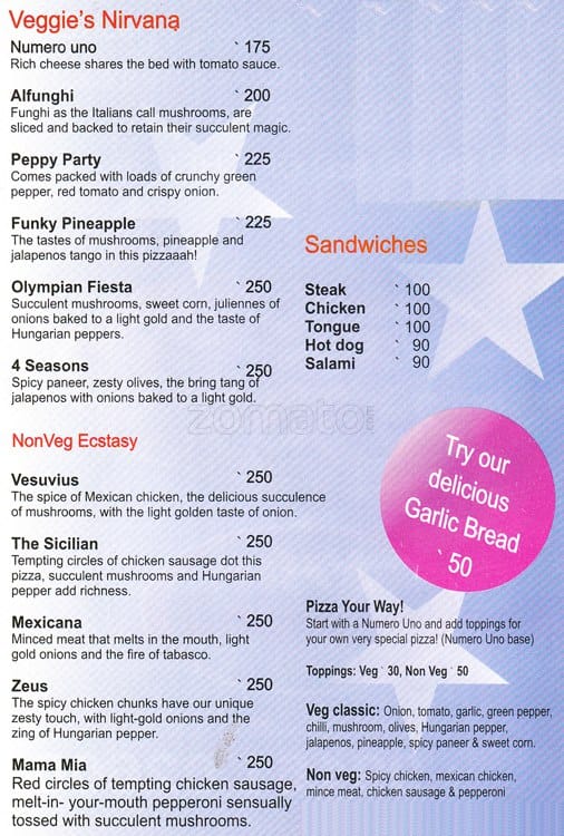 Menu at Azar, Bengaluru