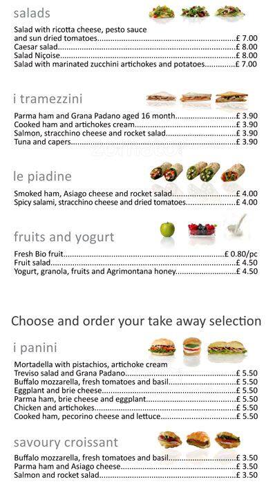 Menu at Illy cafe, London, 295 Regent St