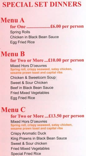 Menu at Yin Court fast food, Upminster
