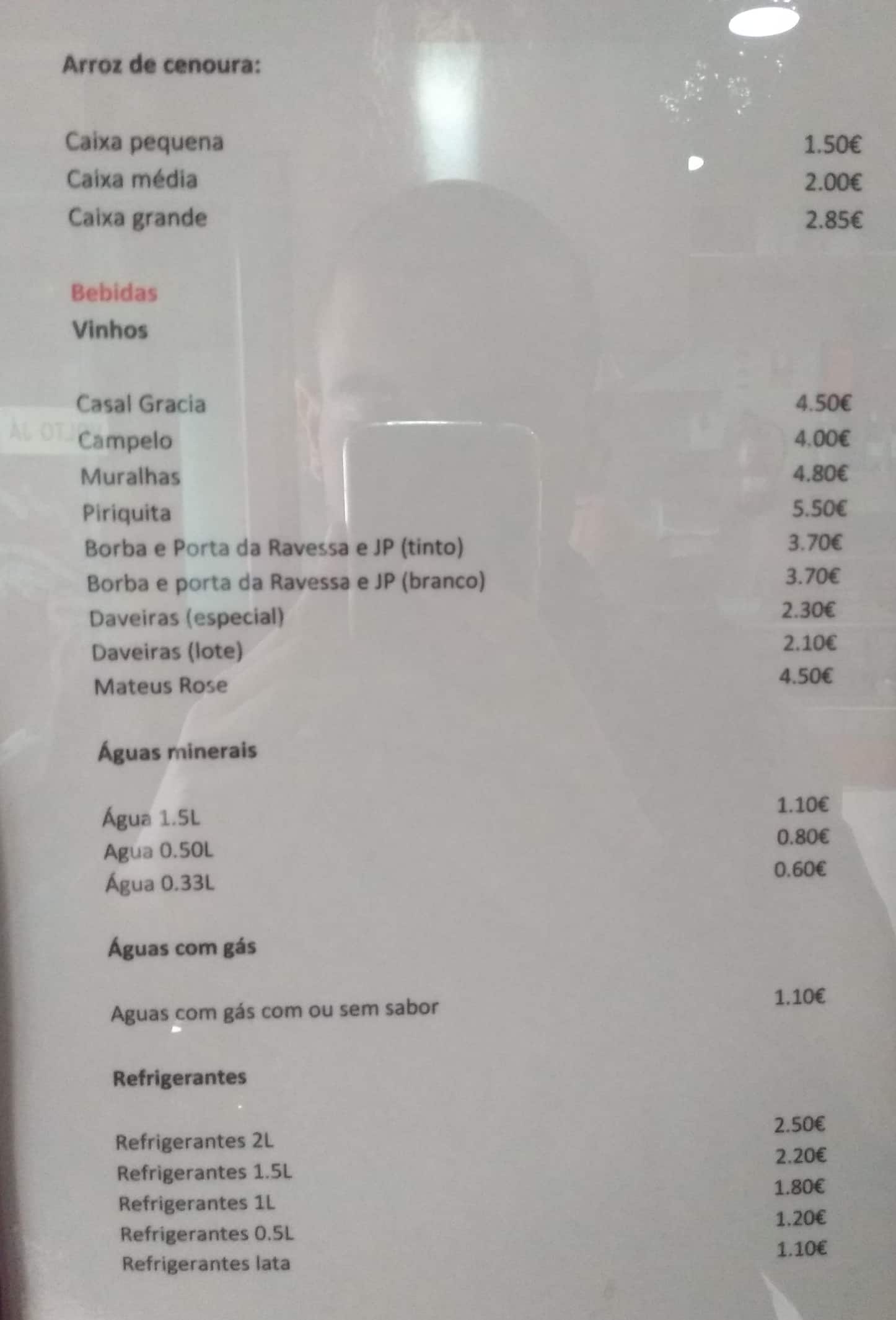 Menu at Frango Real restaurant, Lisbon, R. Cidade de Lisboa 8