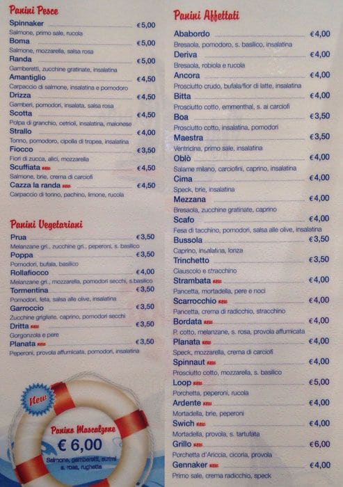 Menu at Mascalzone Panino fast food, Rome