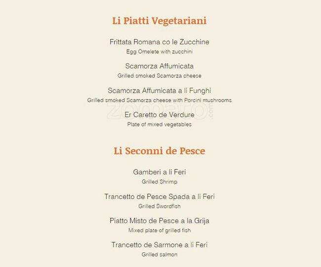 Menu da Antica Osteria Rugantino ristorante, Roma