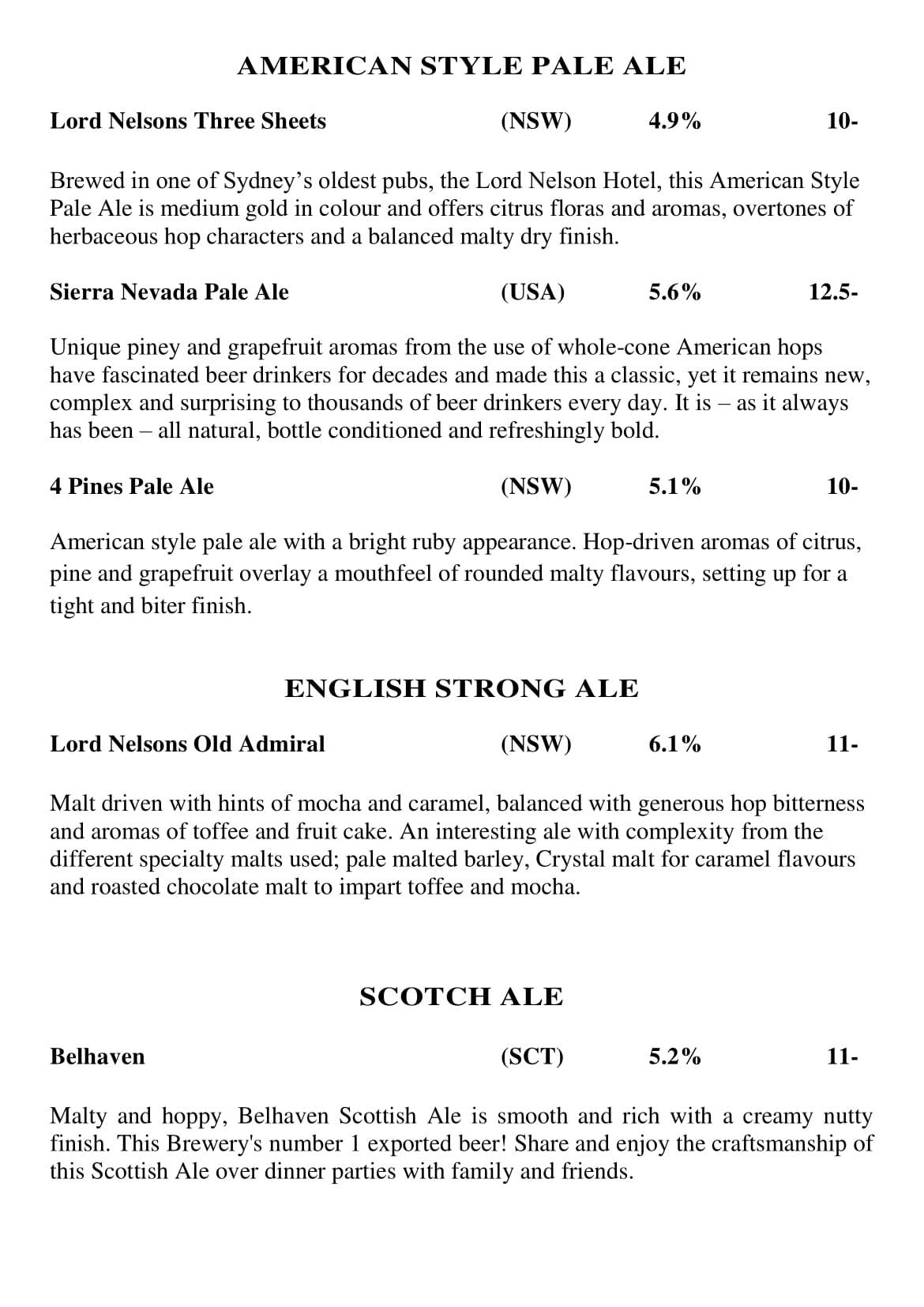 Menu at The Laneway restaurant, Brisbane City