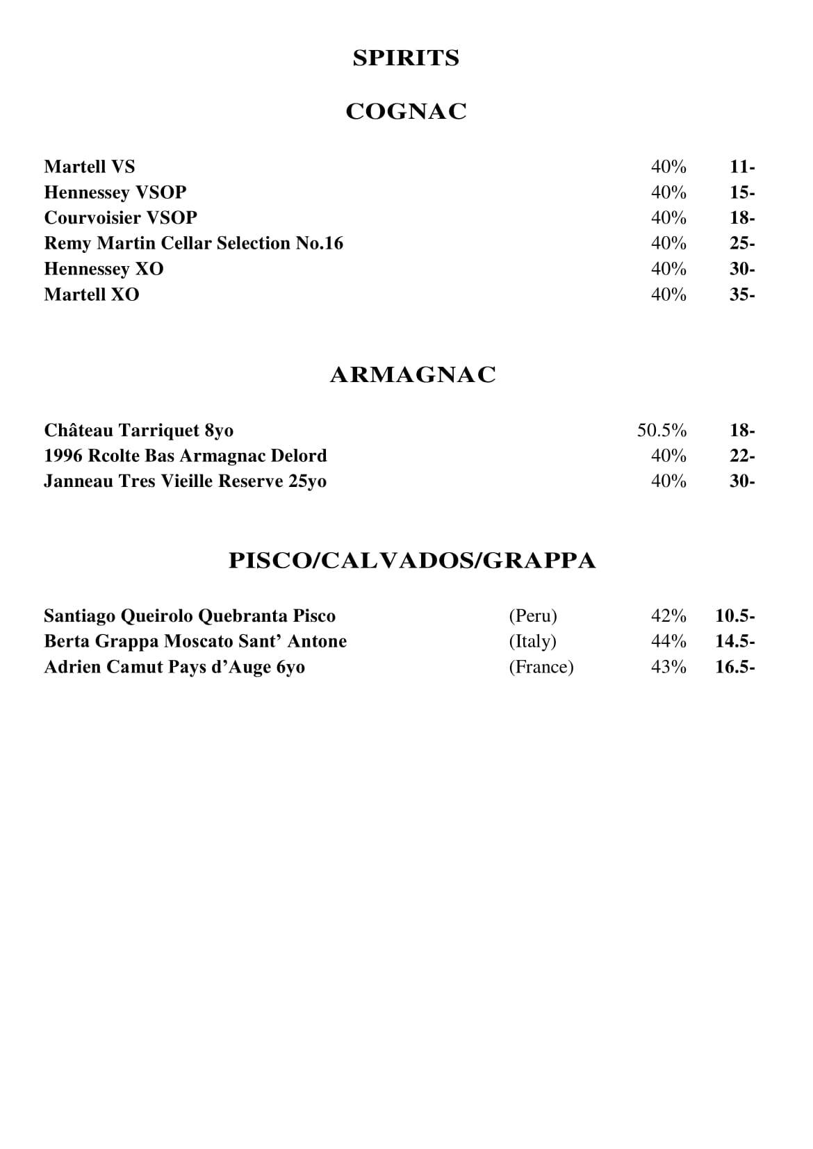 Menu at The Laneway restaurant, Brisbane City