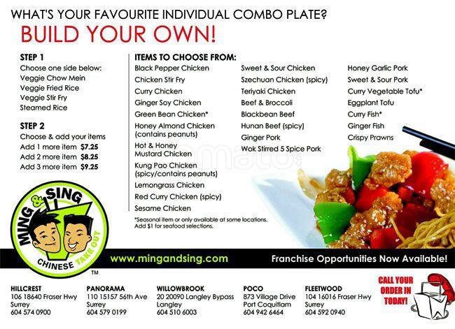 Menu at Ming & Sing Chinese Express restaurant, Surrey, Fraser Hwy