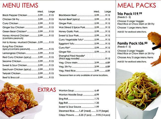Menu at Ming & Sing Chinese Express restaurant, Surrey, Fraser Hwy