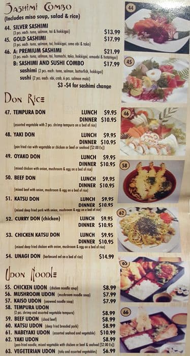Menu at Sushi Gen restaurant, Winnipeg, 500 Portage Ave