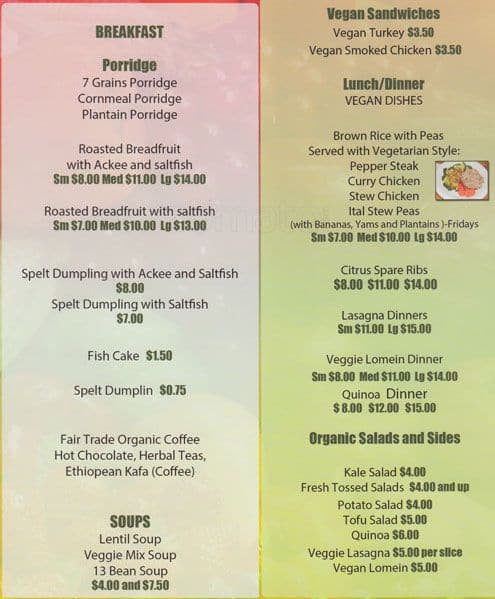 Menu at Natural Blend pub & bar, New York City, 769A Washington Ave