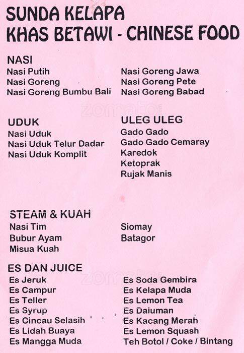 Menu at Sunda Kelapa Restaurant, Jimbaran, Jl. Kediri No.41
