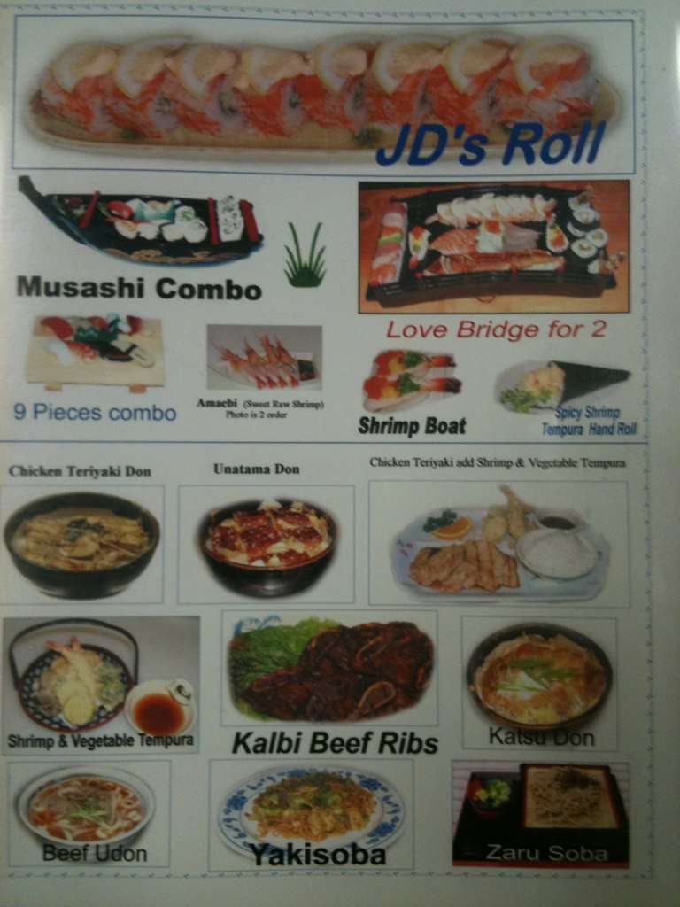Menu at Musashi restaurant, Grants Pass