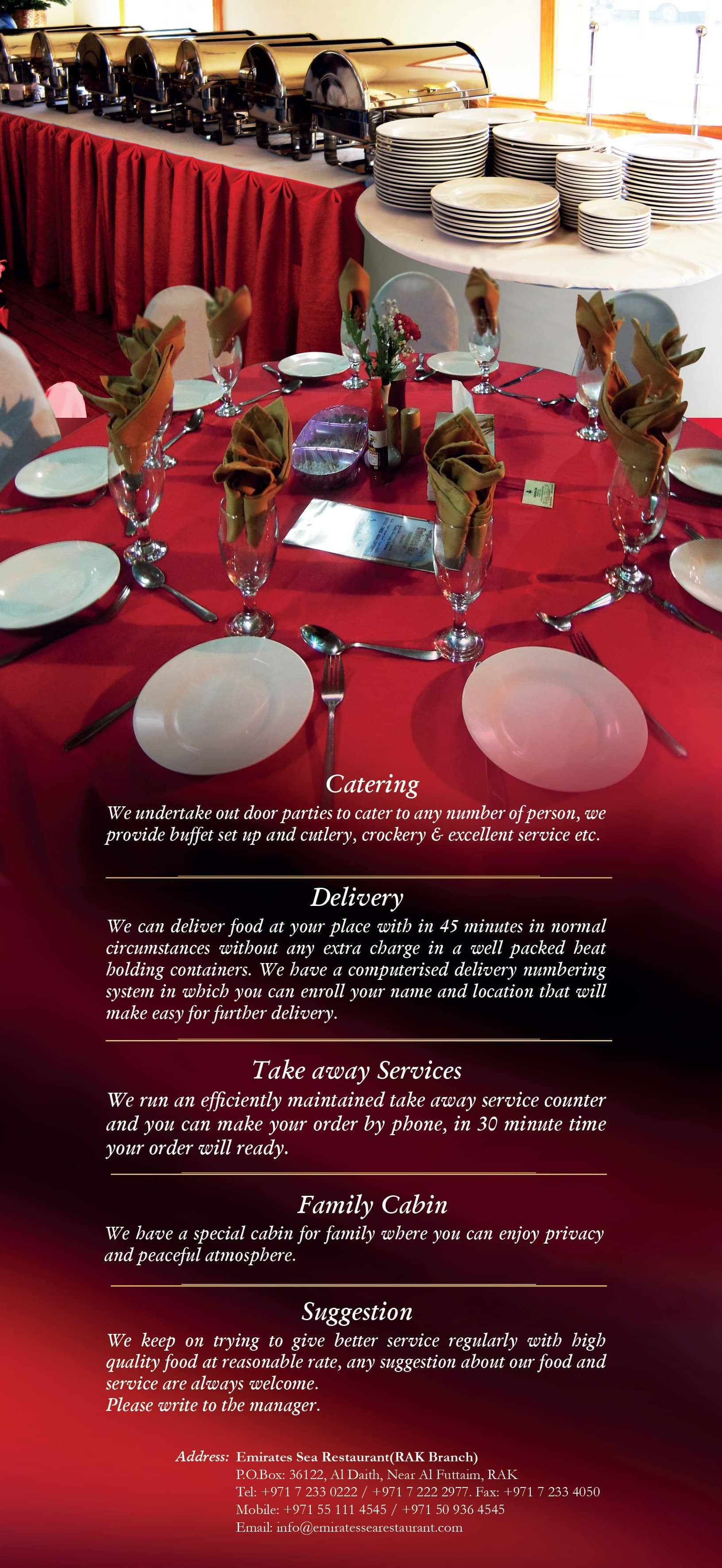 Menu at Emirates Sea Restaurant Ras Al Khaimah مطعم بحر الامارات رأس ...