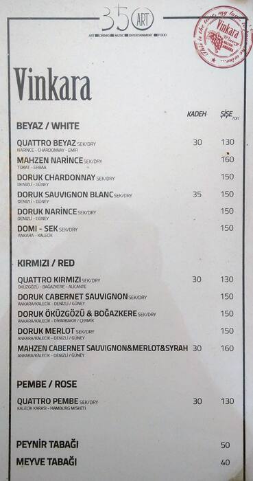 Menu at Buke Bakery, Istanbul