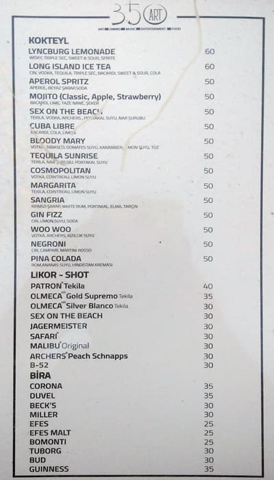 Menu at Buke Bakery, Istanbul