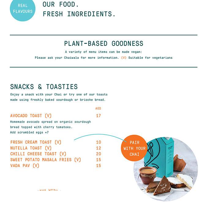 Menu at Project Chaiwala, Sharjah, Level 1