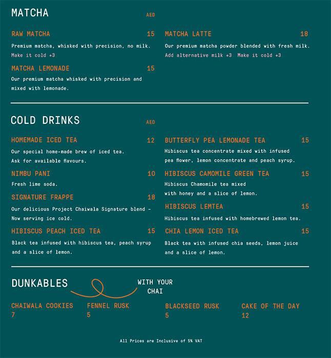 Menu at Project Chaiwala, Sharjah, Level 1