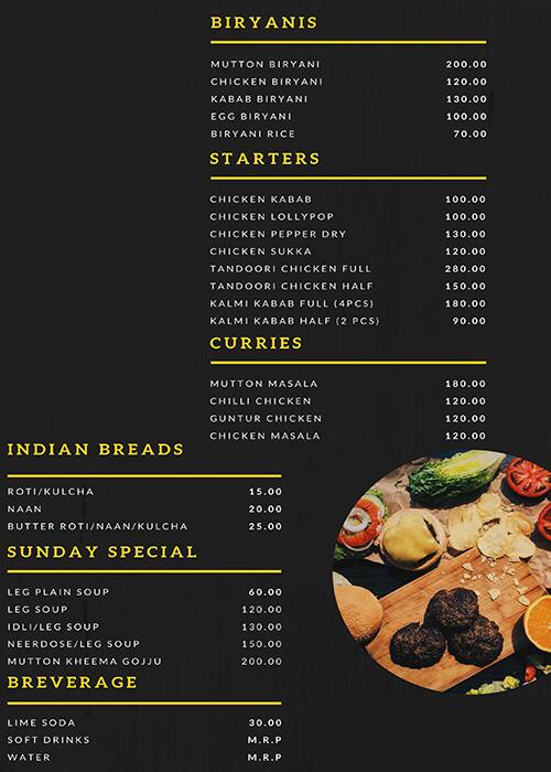 Menu of Jv's Biriyani Cafe, Jalahalli, Bangalore