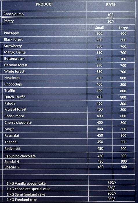 Menu of U 2 Cake, Nerul, Navi Mumbai