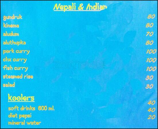 Menu at The Blue Poppy, Kolkata, Gorkha Bhawan