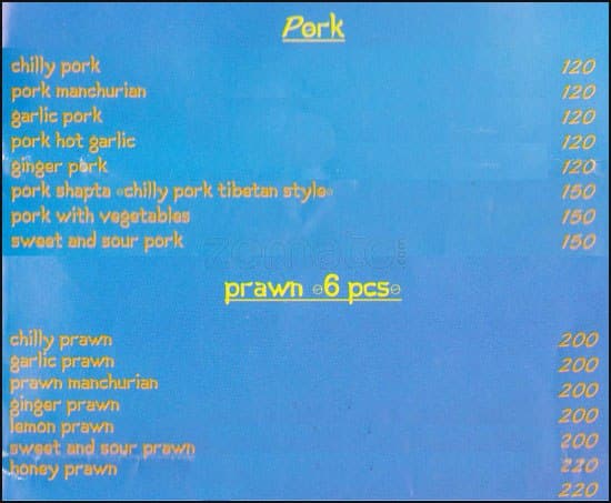 Menu at The Blue Poppy, Kolkata, Gorkha Bhawan