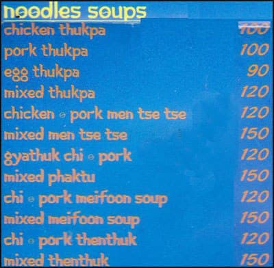 Menu at The Blue Poppy, Kolkata, Gorkha Bhawan