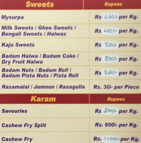 Sri Krishna Sweets Menu, Menu for Sri Krishna Sweets, Peelamedu ...