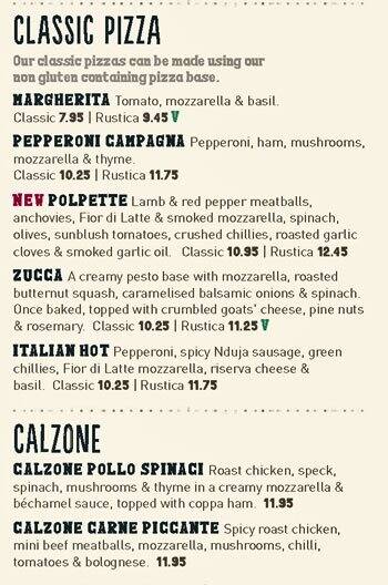 Menu at Zizzi - Victoria pizzeria, London, 15 Cardinal Walk