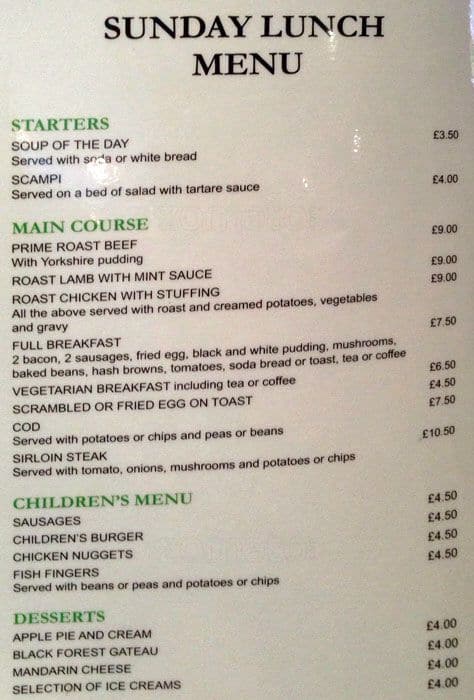 Menu at The Connolly’s Bar & Diner, London