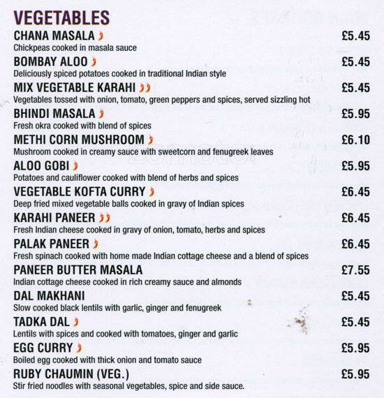 Menu at The Ruby Lounge pub & bar, London, Pinner Road