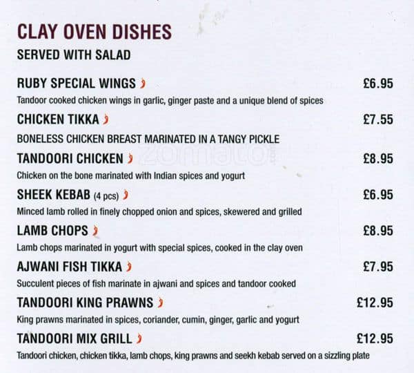 Menu at The Ruby Lounge pub & bar, London, Pinner Road