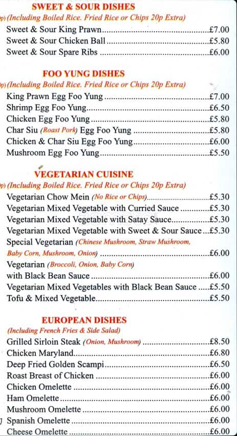 Menu at New Golden Bell restaurant, Glasgow