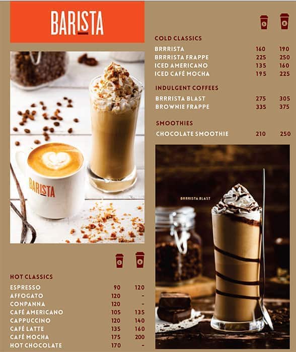 Barista menu store