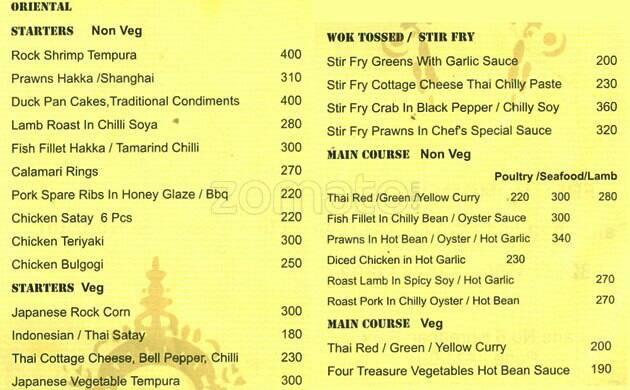 Menu at Switch, Pune