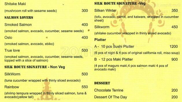Menu at Switch, Pune