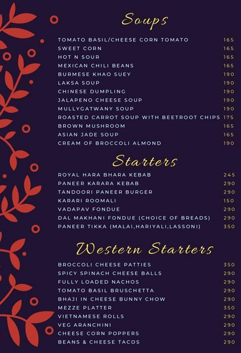 Menu of Numeron, Bodakdev, Ahmedabad
