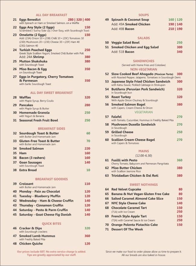 Menu of Cafe Al Fresco By Cantina Bodega, Panaji, Goa