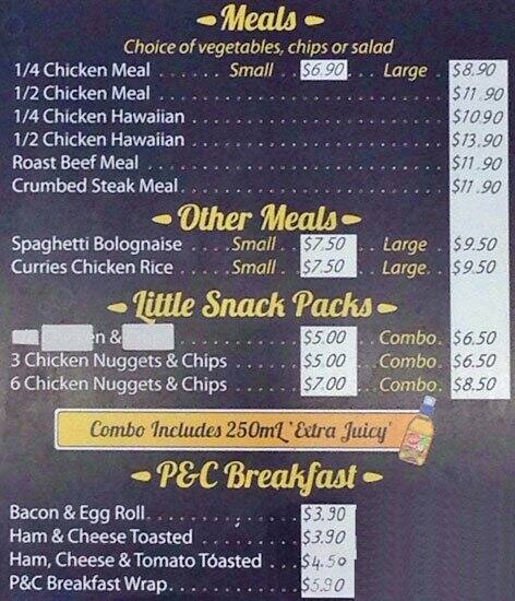 P & C Chicken Bar Menu, Menu for P & C Chicken Bar, Wynnum, Brisbane ...