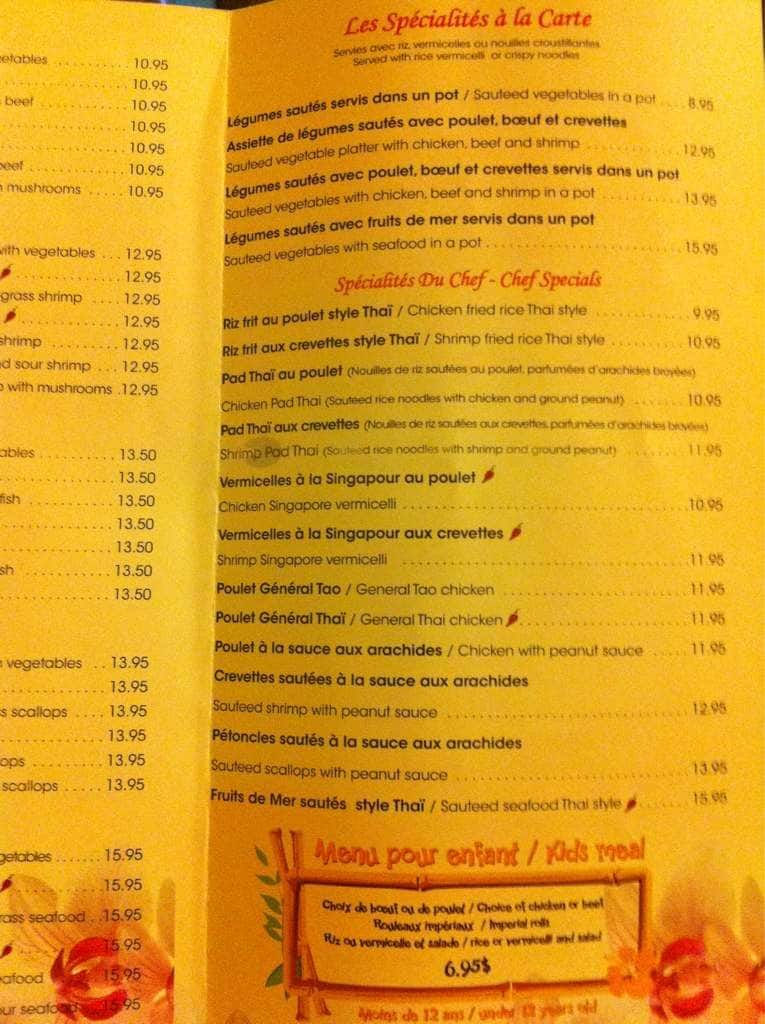 Menu au La Perle Vietnamienne restaurant, Laval, Boulevard des Laurentides