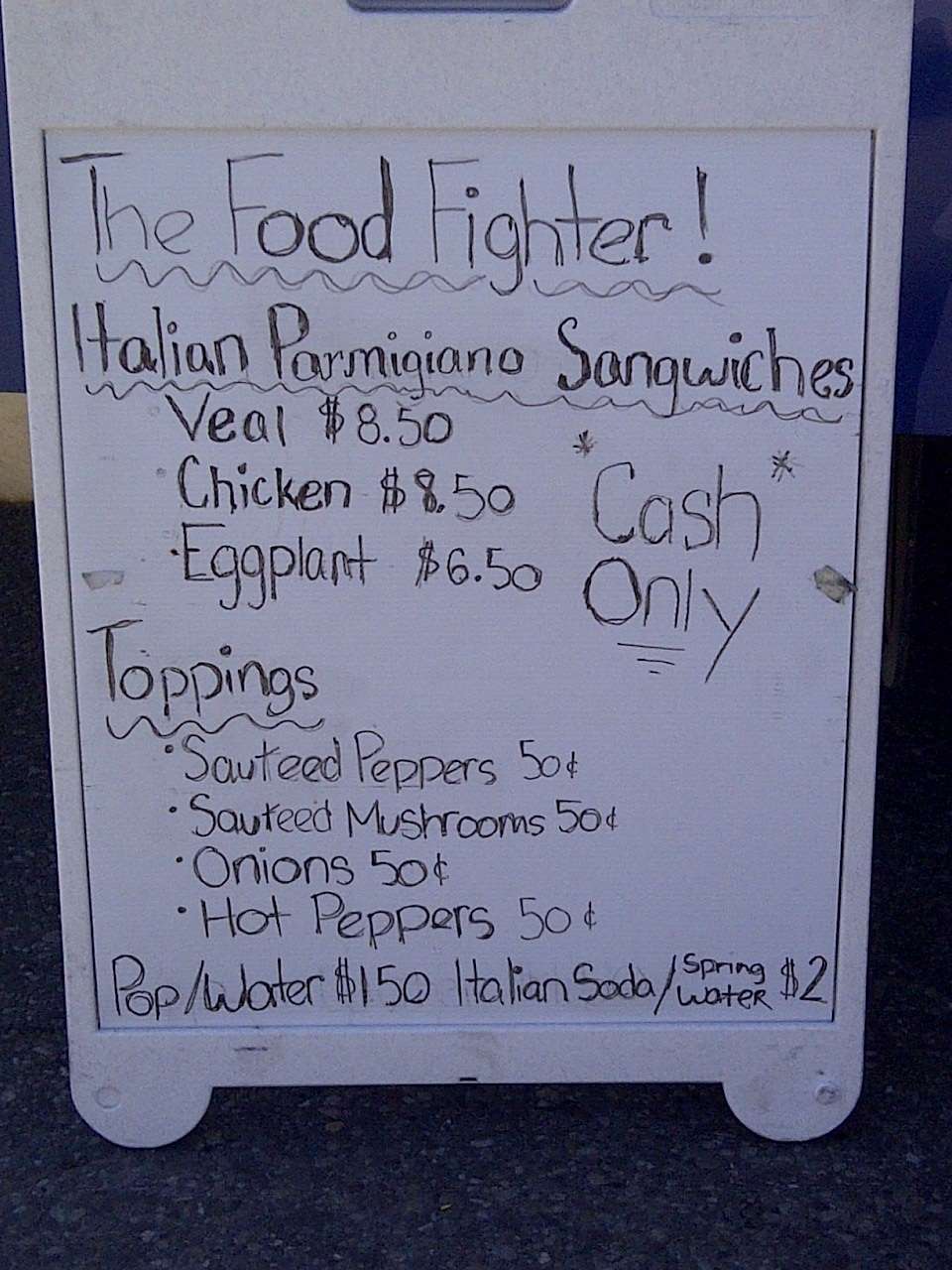 Menu au Food Fighter, Edmonton