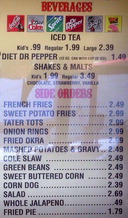 Menu at Top Notch Hamburgers fast food, Austin