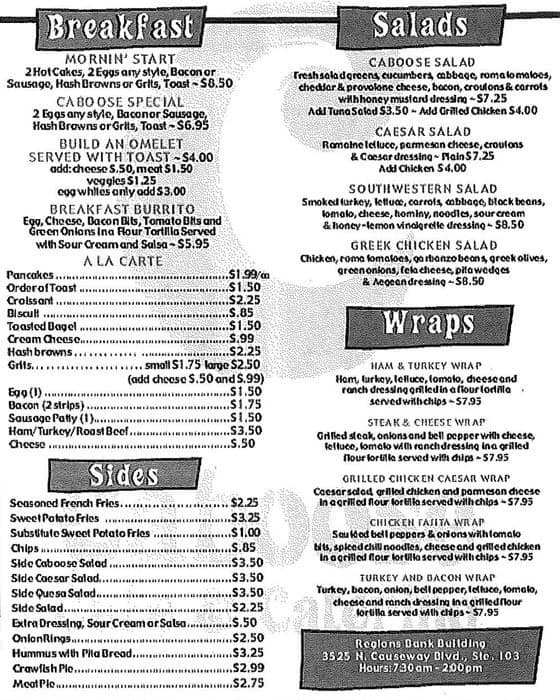 Menu at Causeway Cafe, Metairie