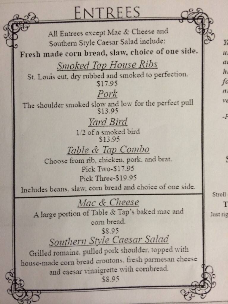 Table and Tap Menu, Menu for Table and Tap, Flint, Flint - Urbanspoon ...